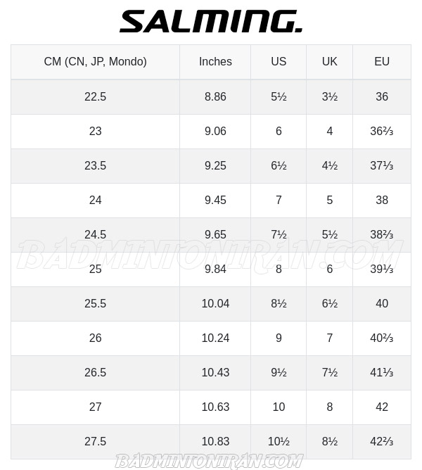 Salming Size Chart Online | emergencydentistry.com